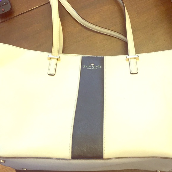 kate spade | Bags | Kate Space Tan With Black Stripe Tote | Poshmark